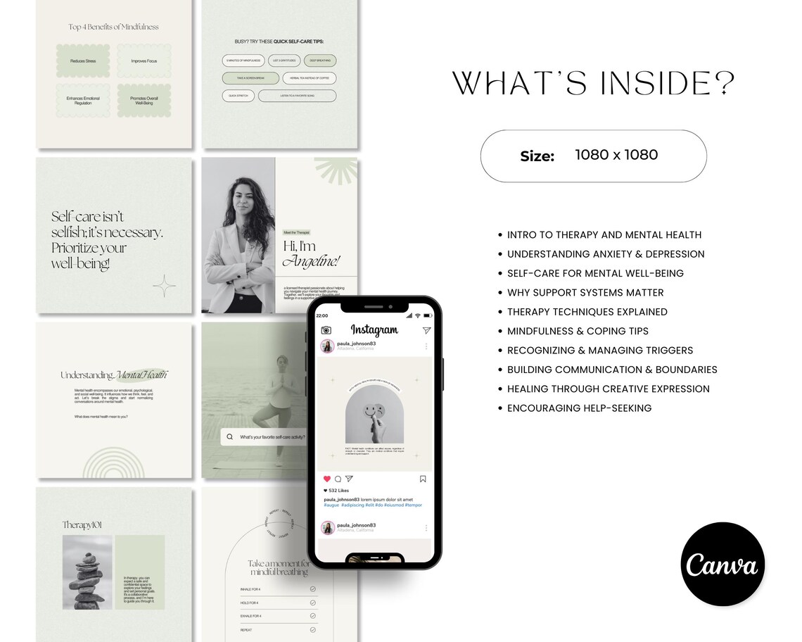 Therapist Instagram Templates, Psychologist Social Media, Mental Health ...
