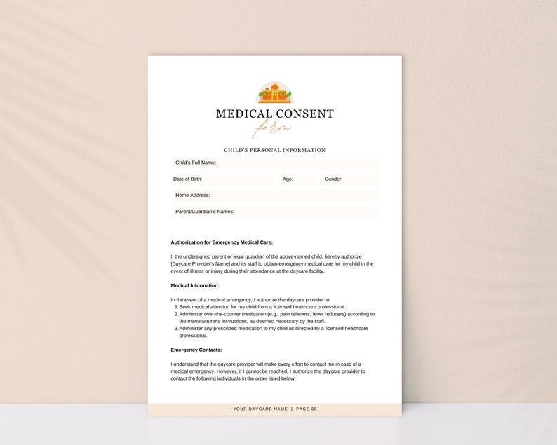 Child Medical Consent Form, in Case of Emergency, Printable Medical ...