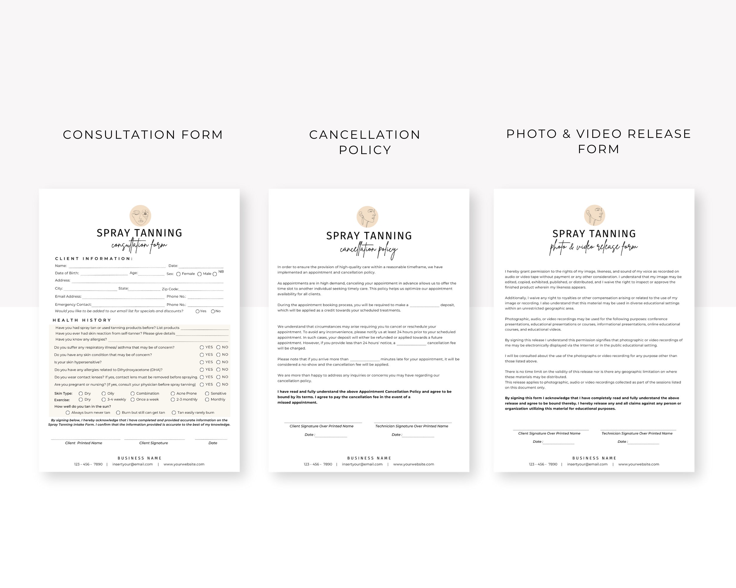 Spray Tan Consent Form, Tanning Consent, Tanning Salon Forms, Editable ...