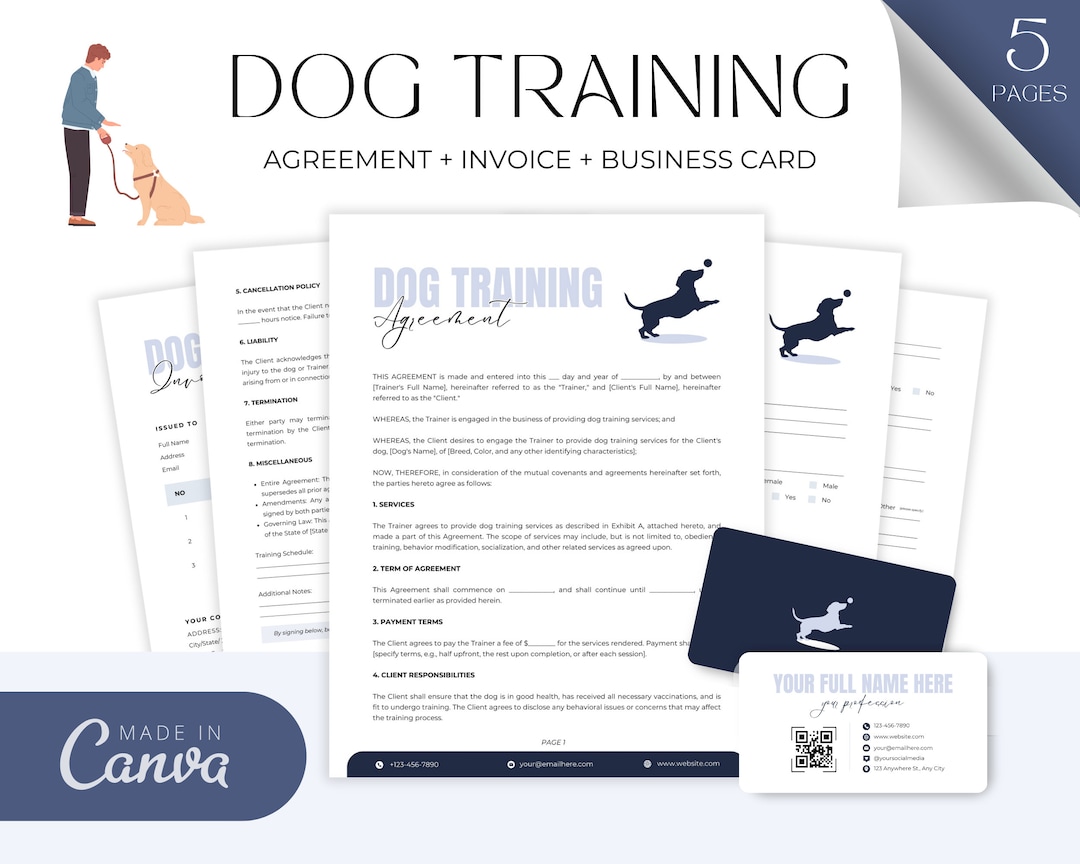 Editable Dog Training Contract Template, Dog Trainer Templates, Dog ...