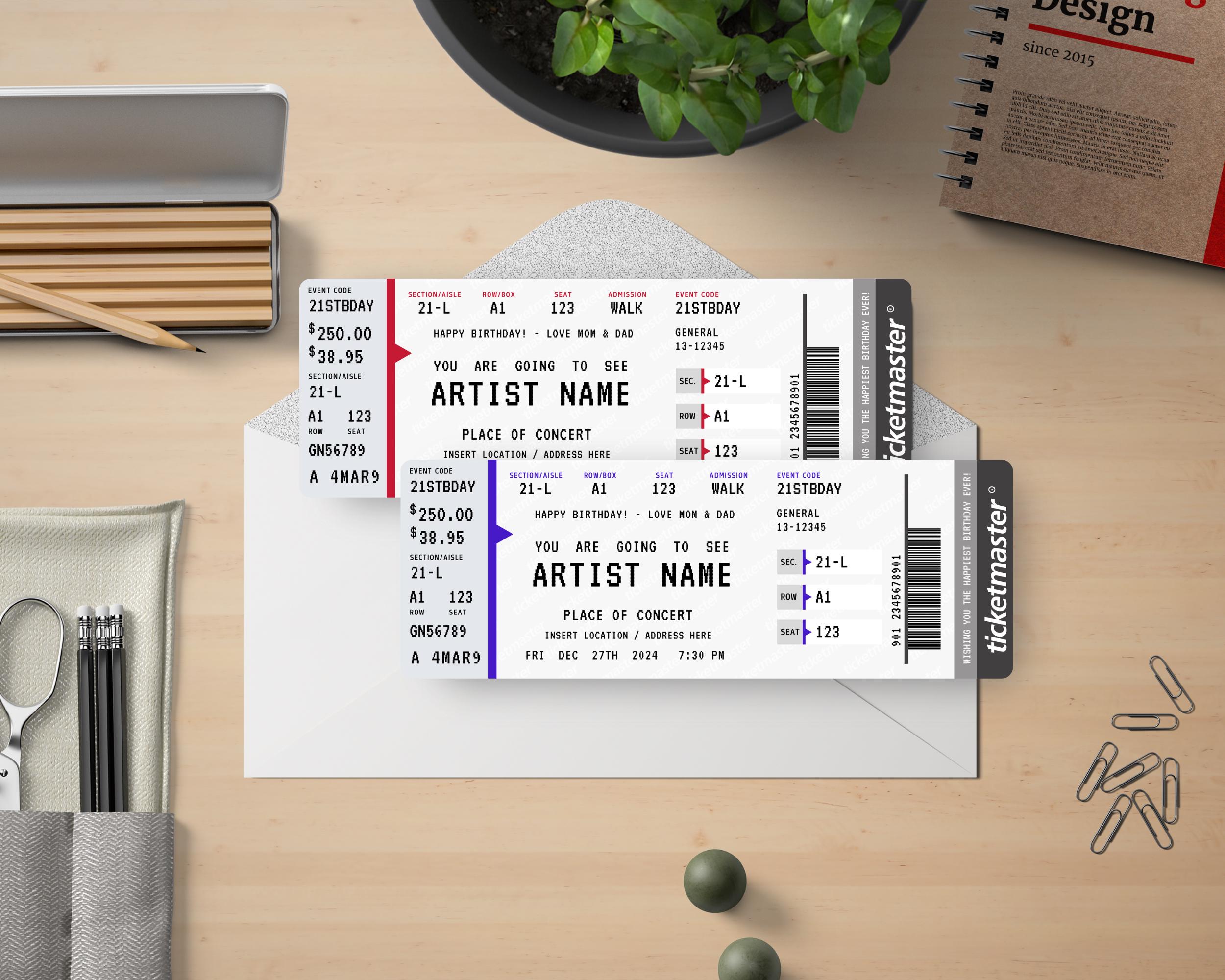 Concert Tickets Gift Ticket Vouchers, Ticketmaster, Concert Ticket ...
