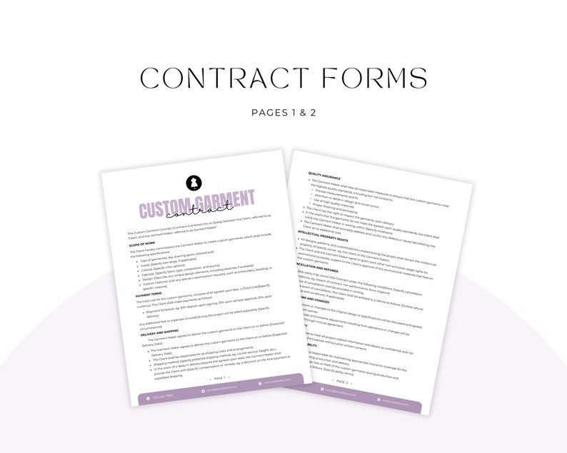 Custom Garment Contract, Tailor Made Clothing Agreement, Bespoke ...