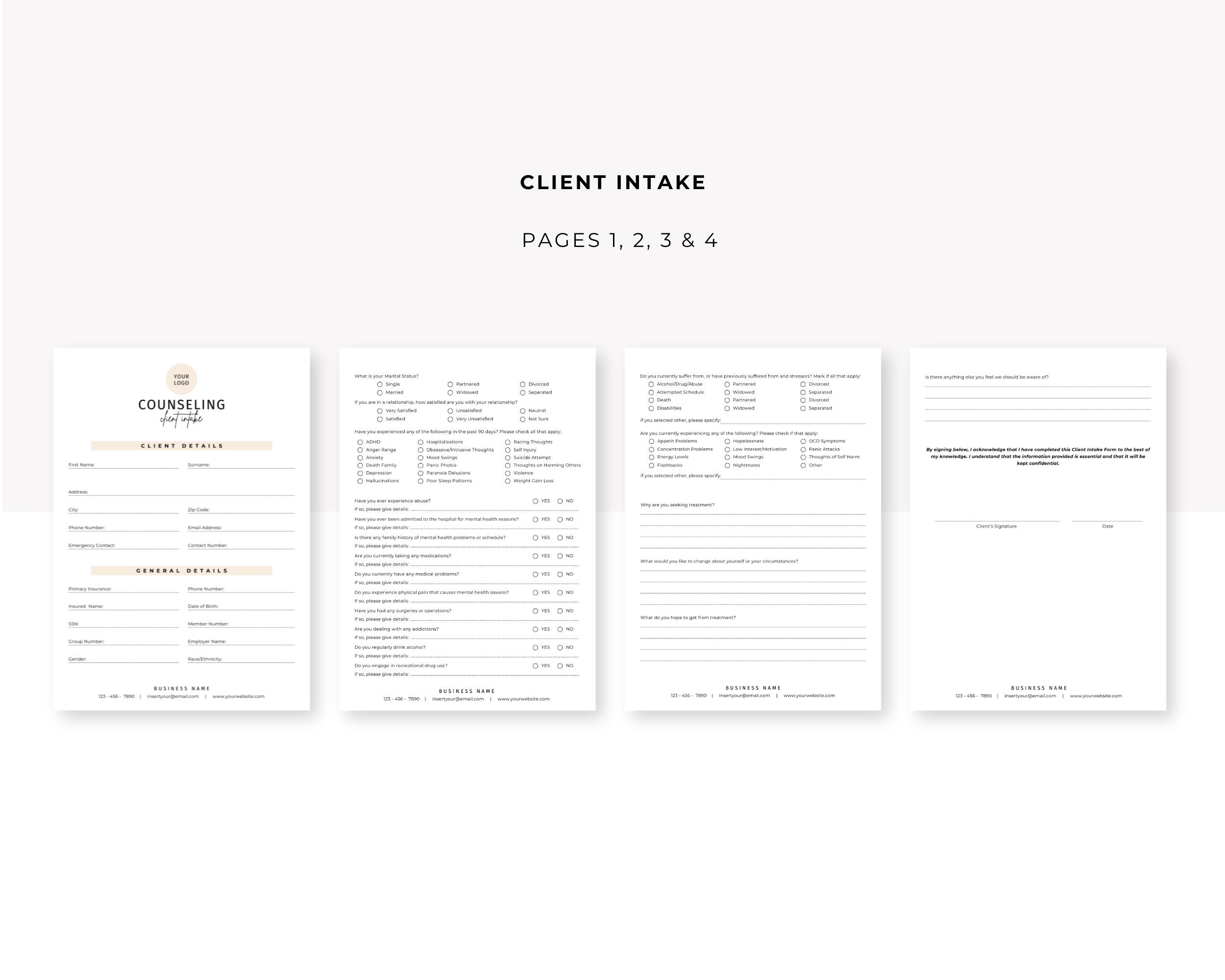 Counseling Forms Bundle, Mental Health Client Intake, Informed Consent ...