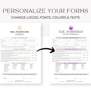 Editable Nail Technician Forms Bundle, Nail Tech Consultation Forms ...