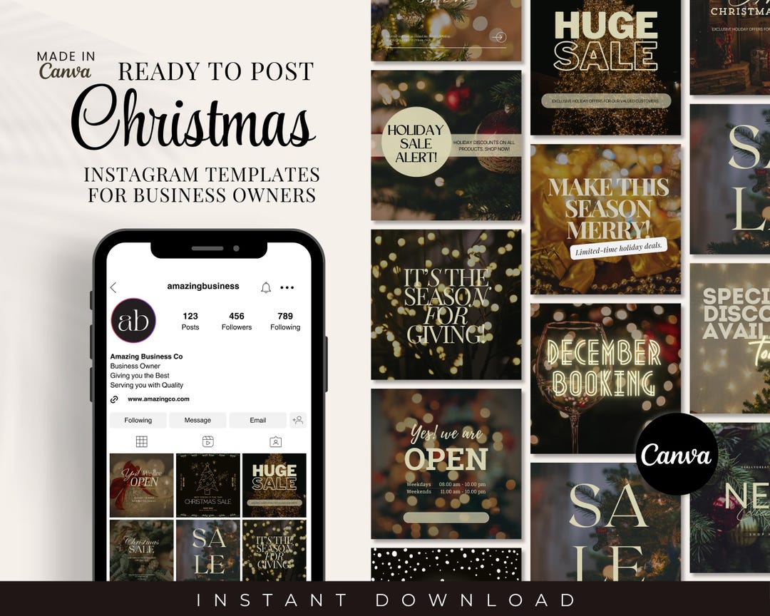60 Christmas Night Black Social Media Template Bundle, Ready-to-use ...