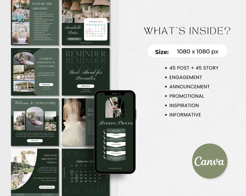 Venue Rental Instagram IG Post & Story Template, Wedding Venue Rental ...