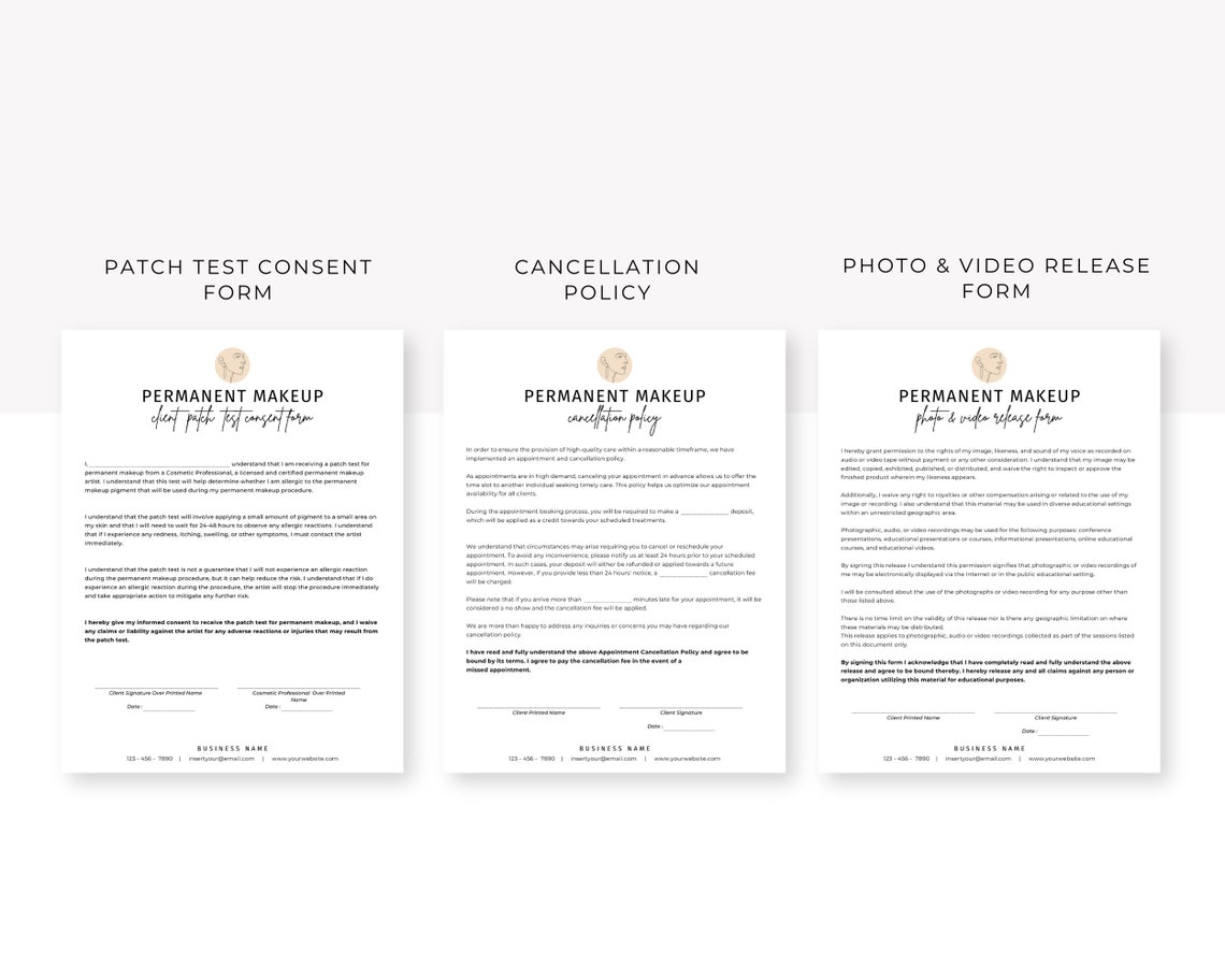 Permanent Makeup Forms Editable PMU Consent Form Template Printable ...