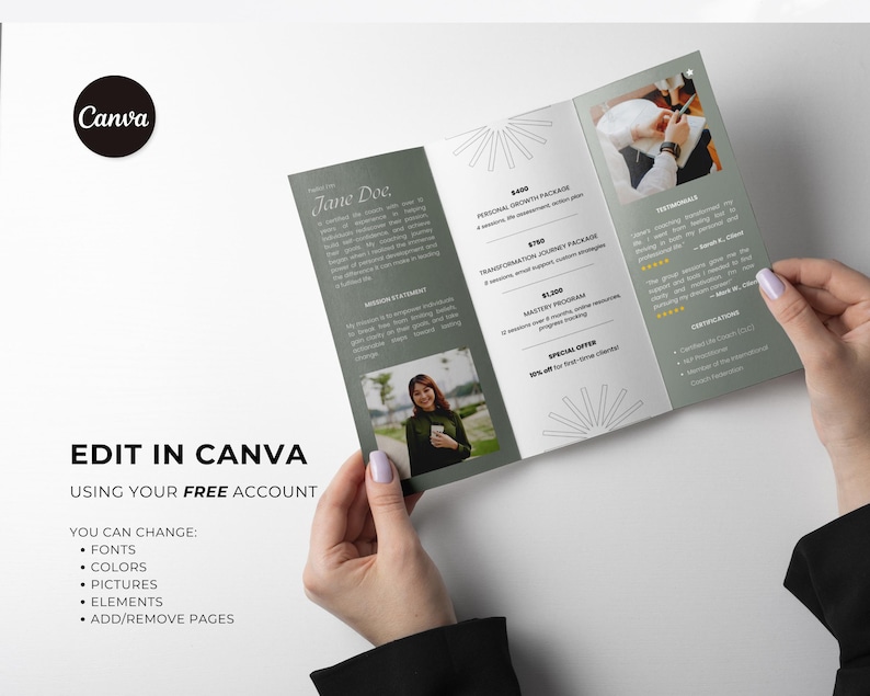 Trifold Brochure Template, Minimalist Life Coach Template Brochure ...