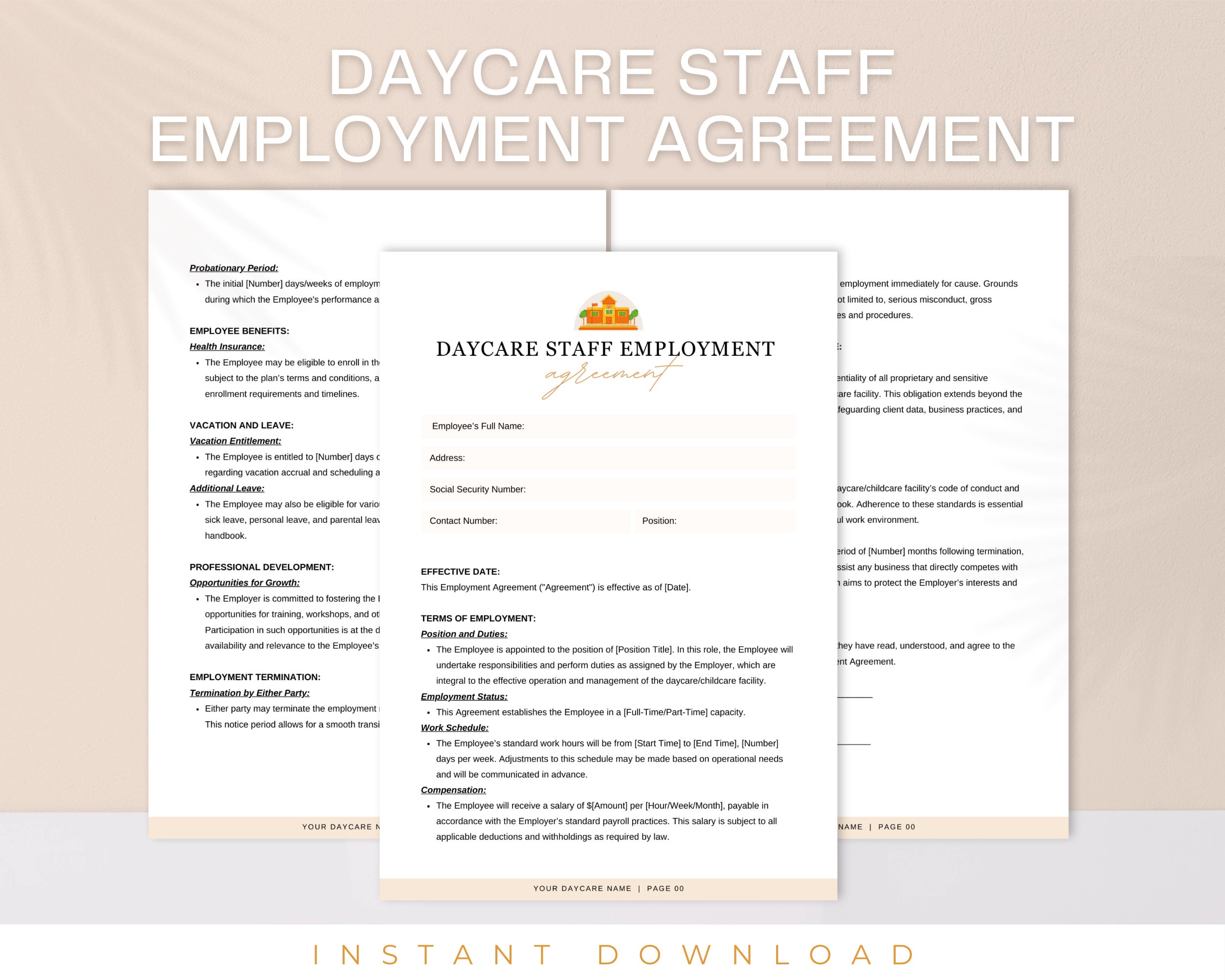 Daycare Staff Employment Agreement, Employment Contract Template ...