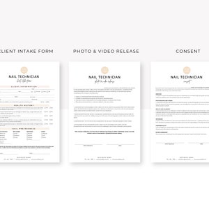 Editable Nail Technician Forms Bundle, Nail Tech Consultation Forms ...