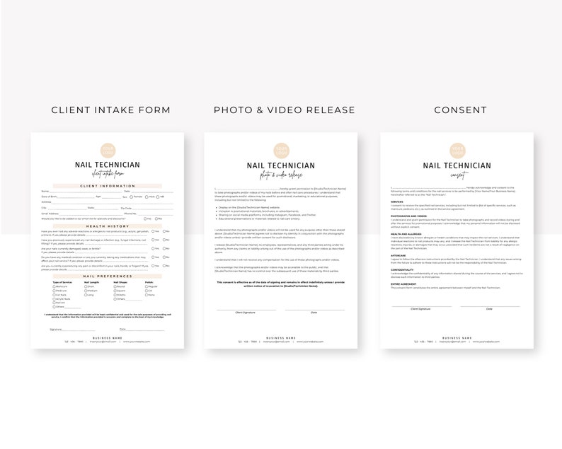 Editable Nail Technician Forms Bundle, Nail Tech Consultation Forms, Nail Client Intake Forms ...