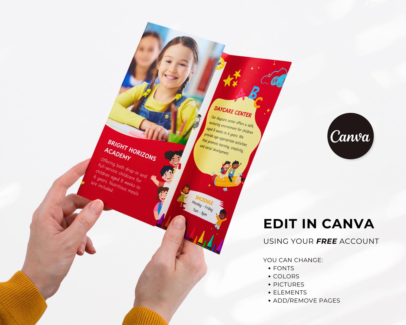 Daycare Center Trifold Brochure Template, Nursery Leaflet, Trifold ...