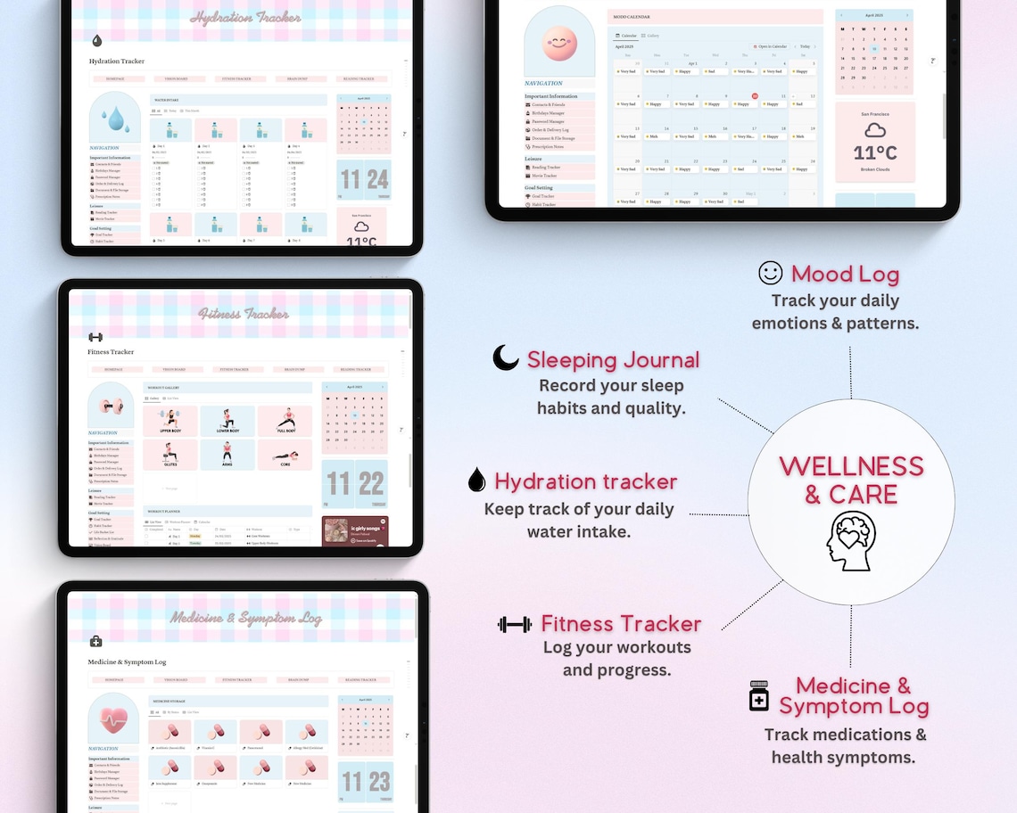 Feminine Pink & Purple ADHD Notion Planner, Notion Template ADHD ...