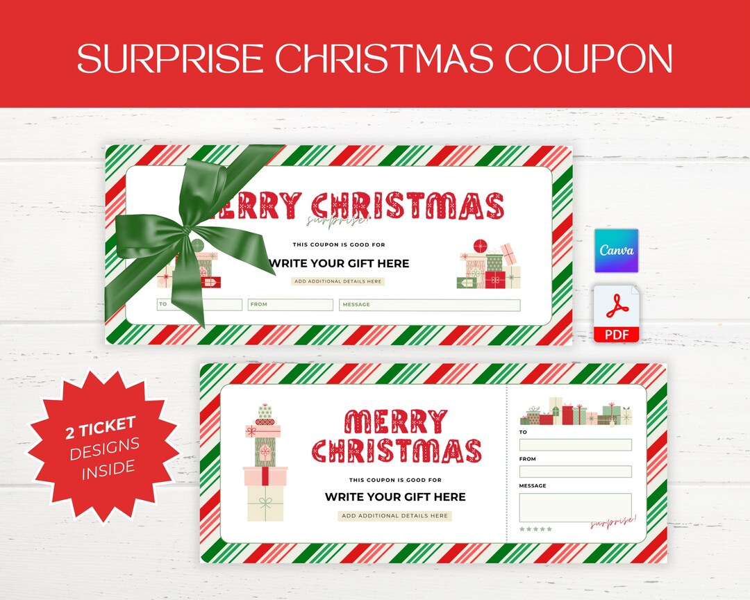 Christmas Coupon Gift Certificate Template, Printable Christmas Voucher ...