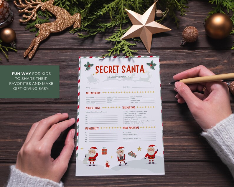 Printable Secret Santa Questionnaire for Christmas, Gift Exchange ...