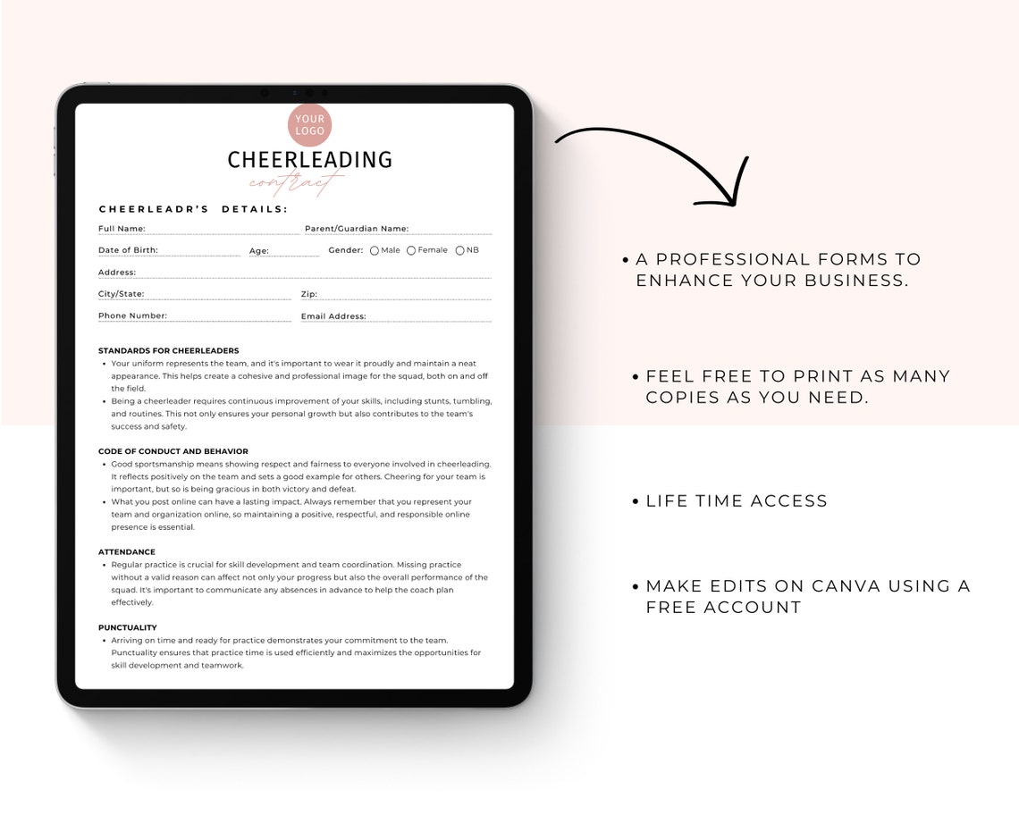Cheerleading Contract Template, Cheerleading Tryouts Flyer, Coaching ...