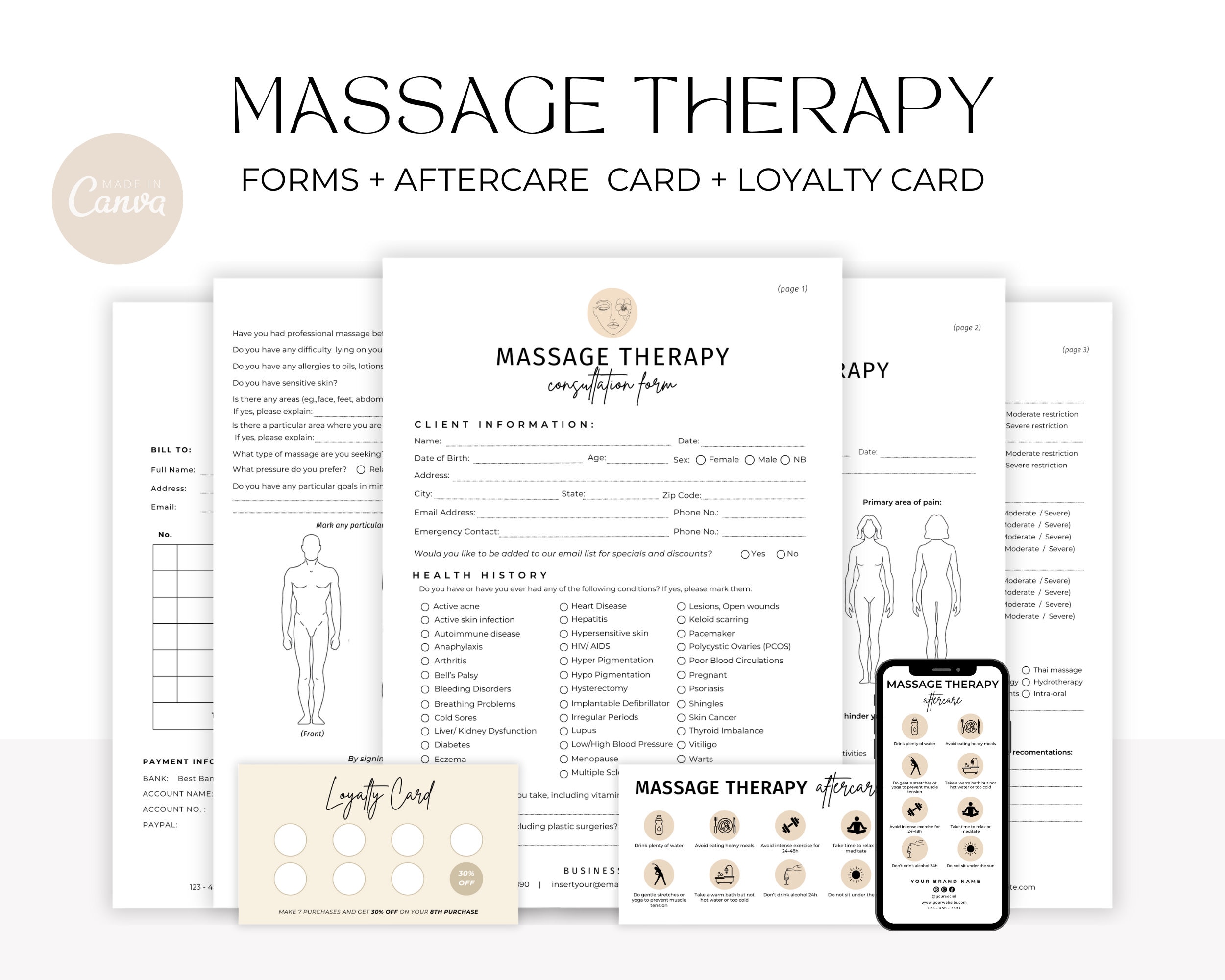 Massage Therapy Forms | Massage Consent | Esthetician Templates ...