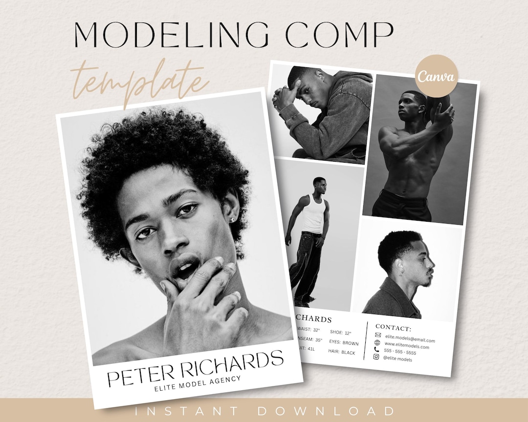 Male Modeling Comp Card Template, Fashion Resume Photo Card, Modeling ...