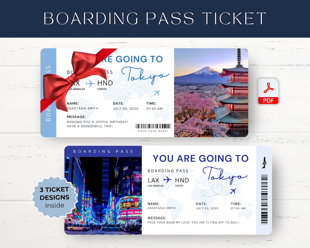 Tokyo Japan Gift Ticket, Tokyo Trip Ticket, Tokyo Surprise Trip Gift ...
