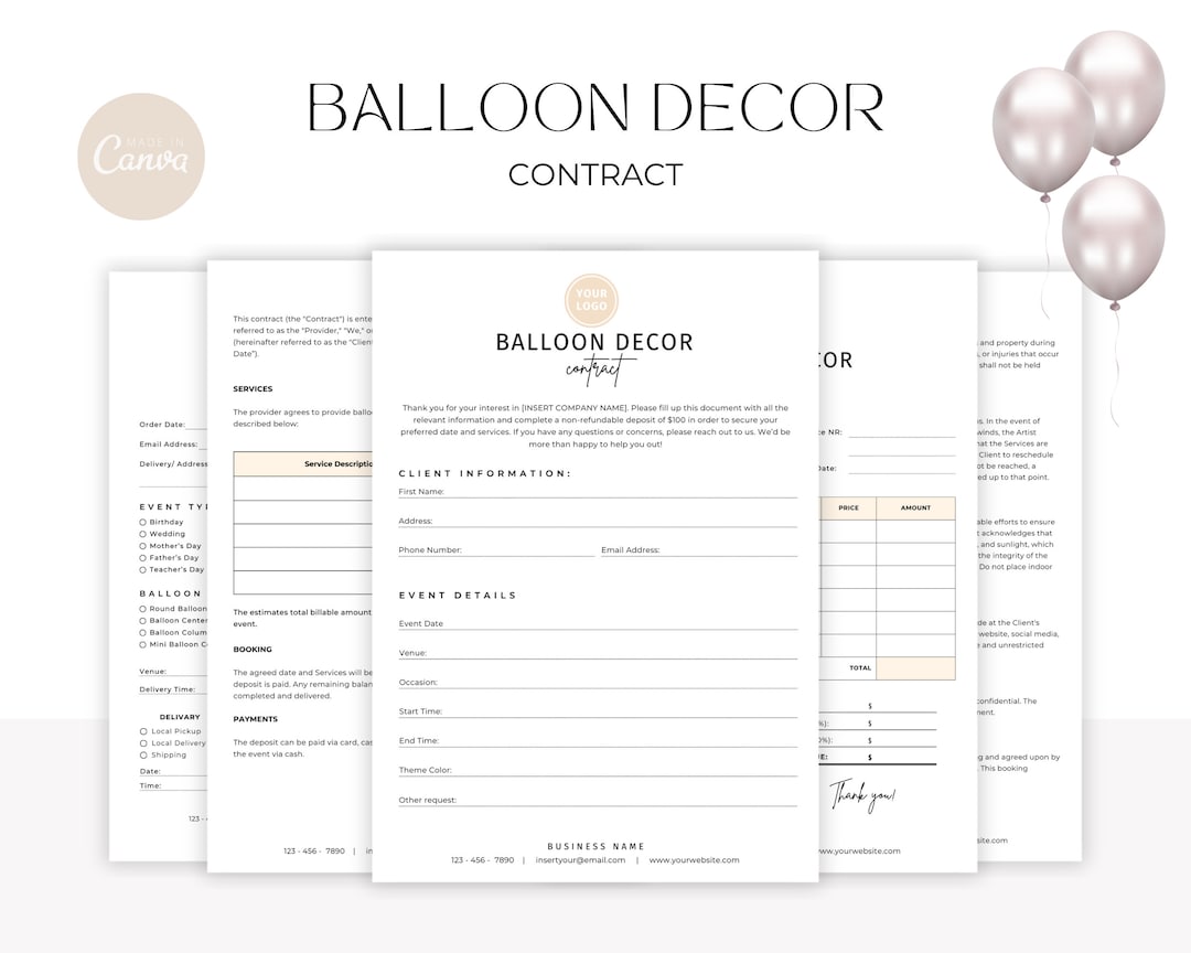 Balloon Artist Contract Template, Balloon Decor Business Contract ...