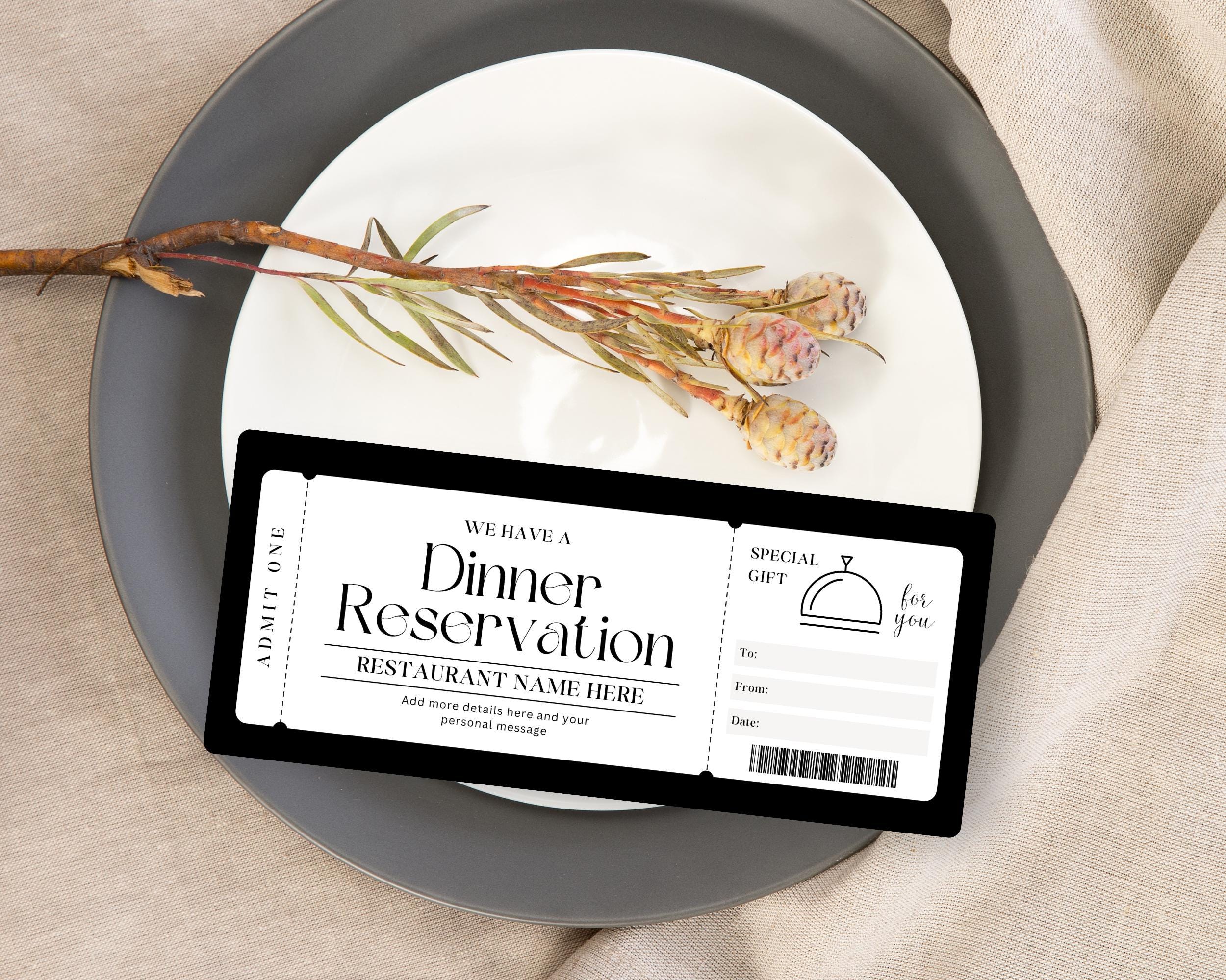 Dinner Reservation Ticket, Dinner Date Gift Voucher, Dinner Reservation ...