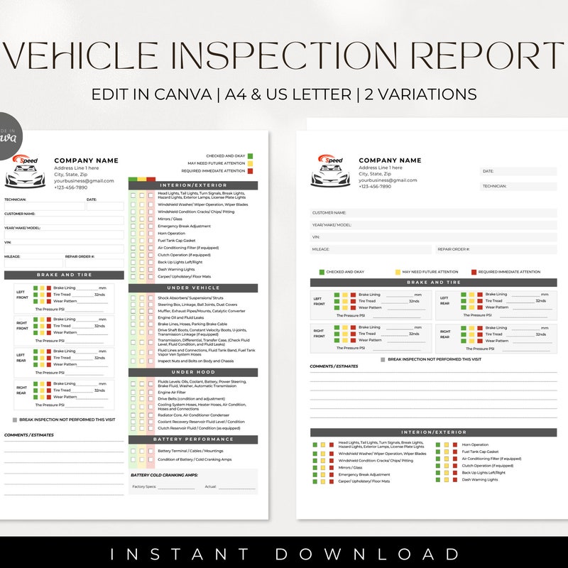 Vehicle Inspection Report Canva - Etsy