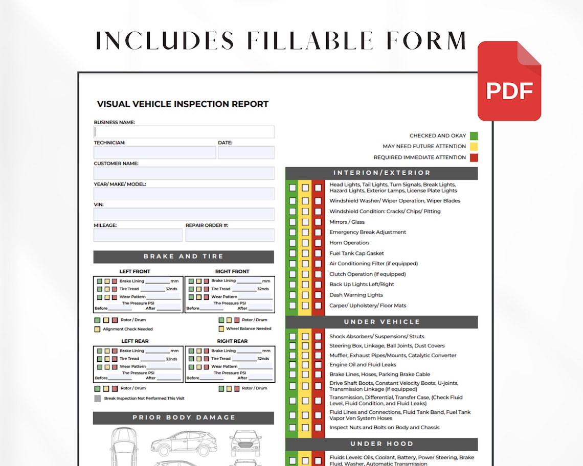 Visual Vehicle Inspection Report | Fillable PDF Multi-point Vehicle ...