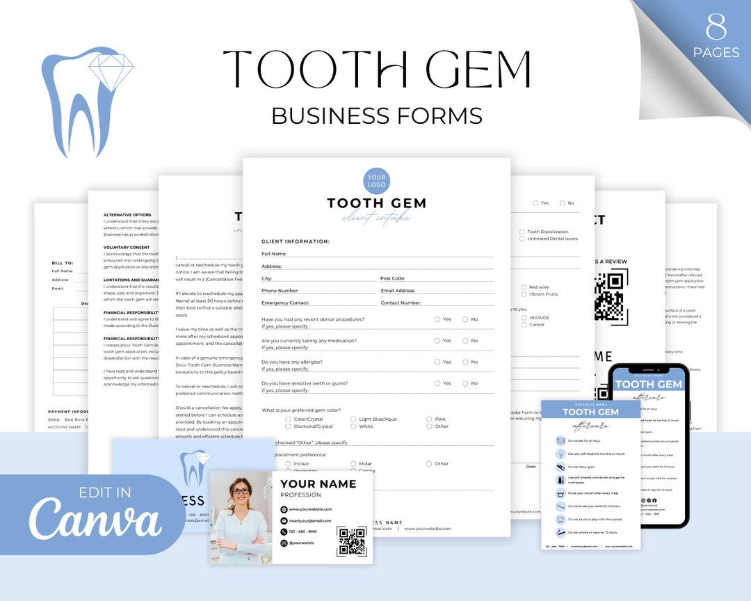 Tooth Gem Consent Form, Teeth Gem Forms, Tooth Jewelry, Esthetician ...