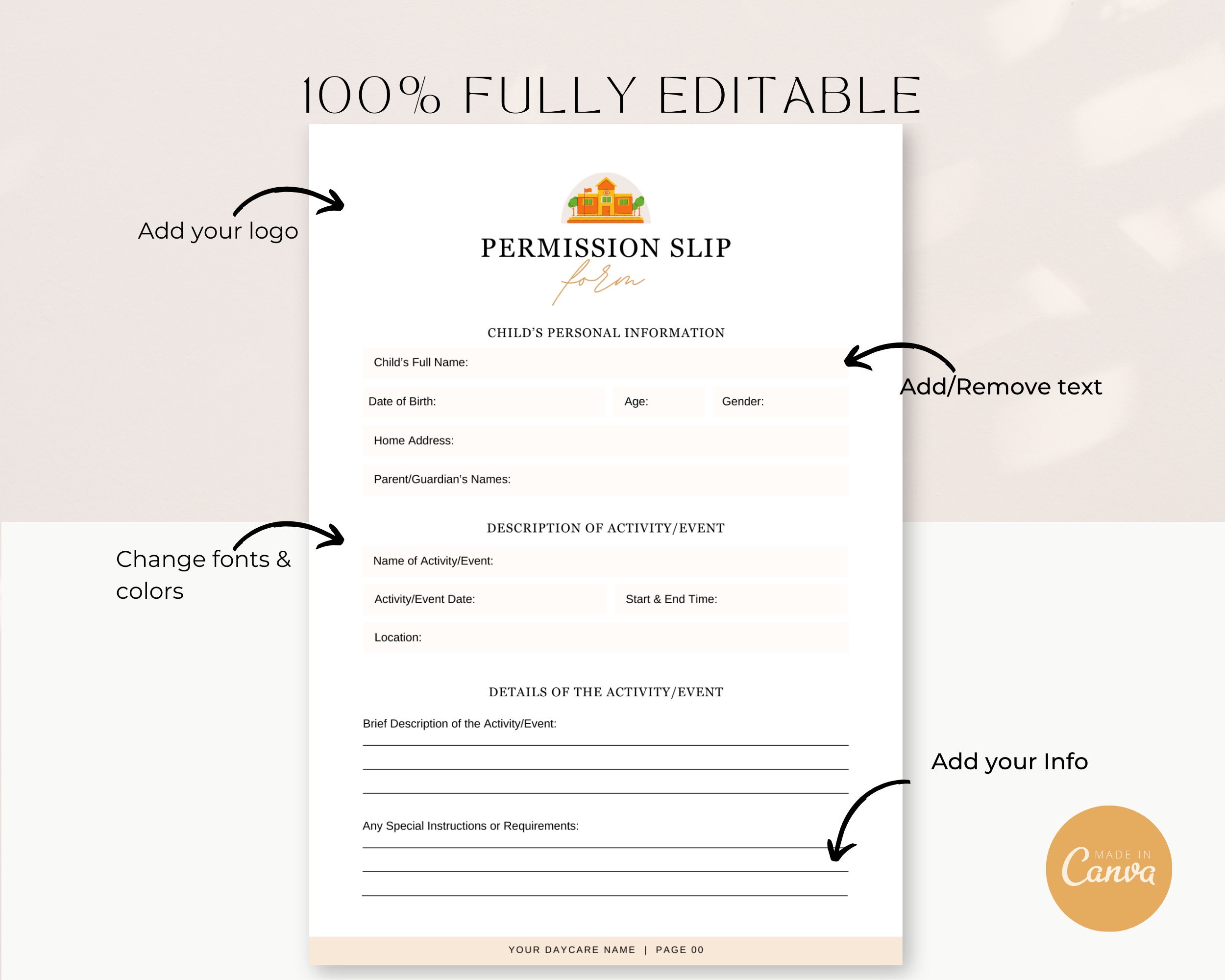 Daycare Permission Form | Childcare Printable Event Permission Slip ...