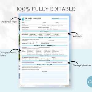 Travel Agent Forms Bundle, Travel Client Intake Form, Travelers ...