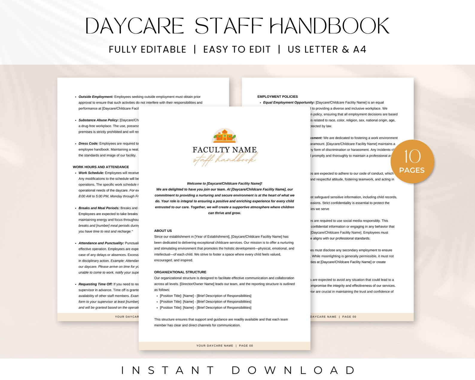 Daycare Staff Handbook, Editable Childcare Staff Handbook Template ...