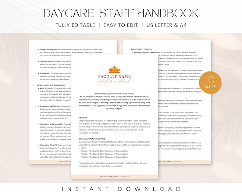 Daycare Staff Handbook, Editable Childcare Staff Handbook Template ...