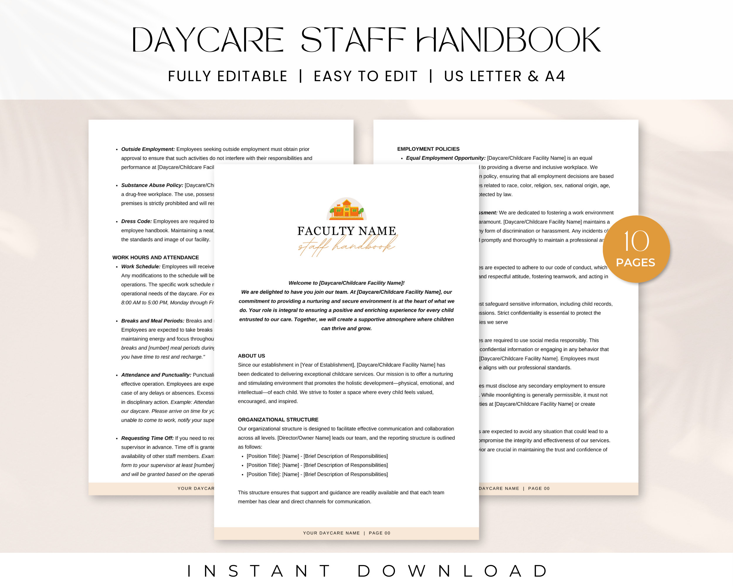 Daycare Staff Handbook, Editable Childcare Staff Handbook Template ...