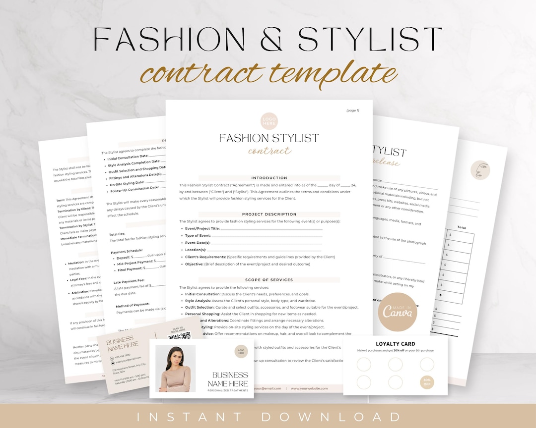 Fashion Stylist Contract Template, Editable Personal Stylist Contract ...