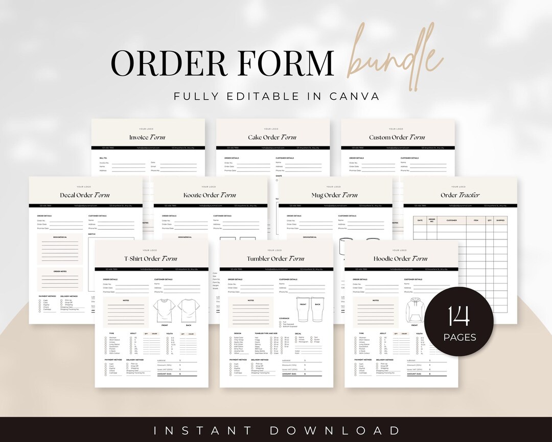 Order Forms Bundle Template, Editable Order Forms Bundle, Tshirt ...