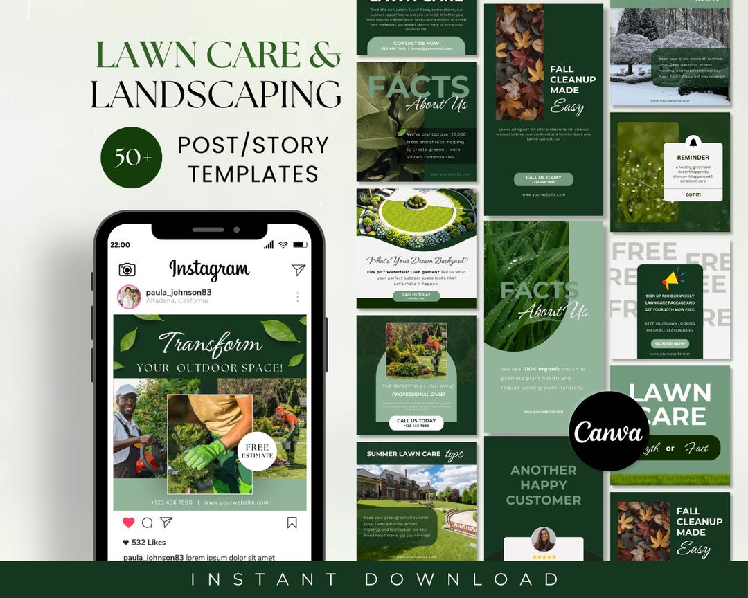 Landscaping & Lawn Care Instagram Post Templates, Yard Services ...