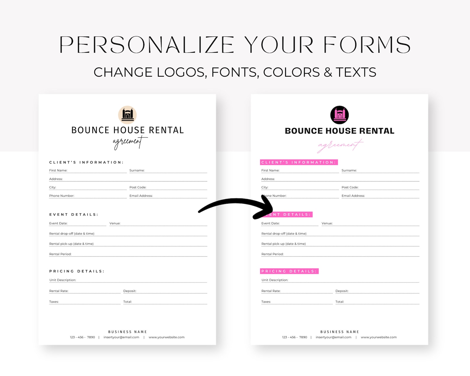 Bounce House Rental Contract Agreement Template, Editable/printable ...