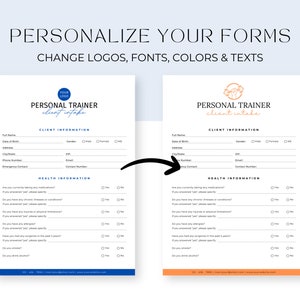 Editable Personal Trainer Client Intake Form, Personal Training ...