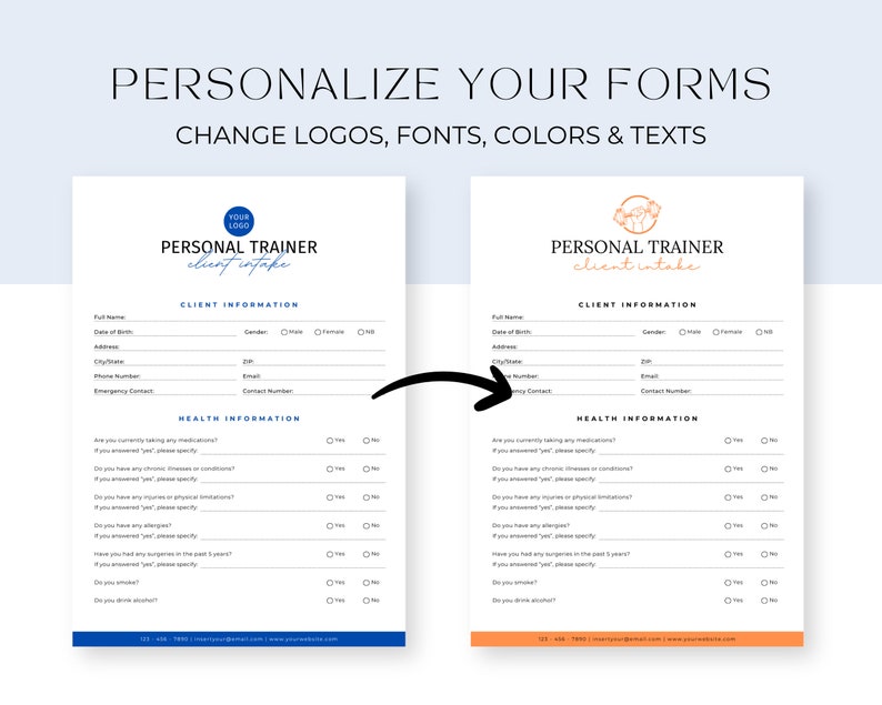 Editable Personal Trainer Client Intake Form, Personal Training ...