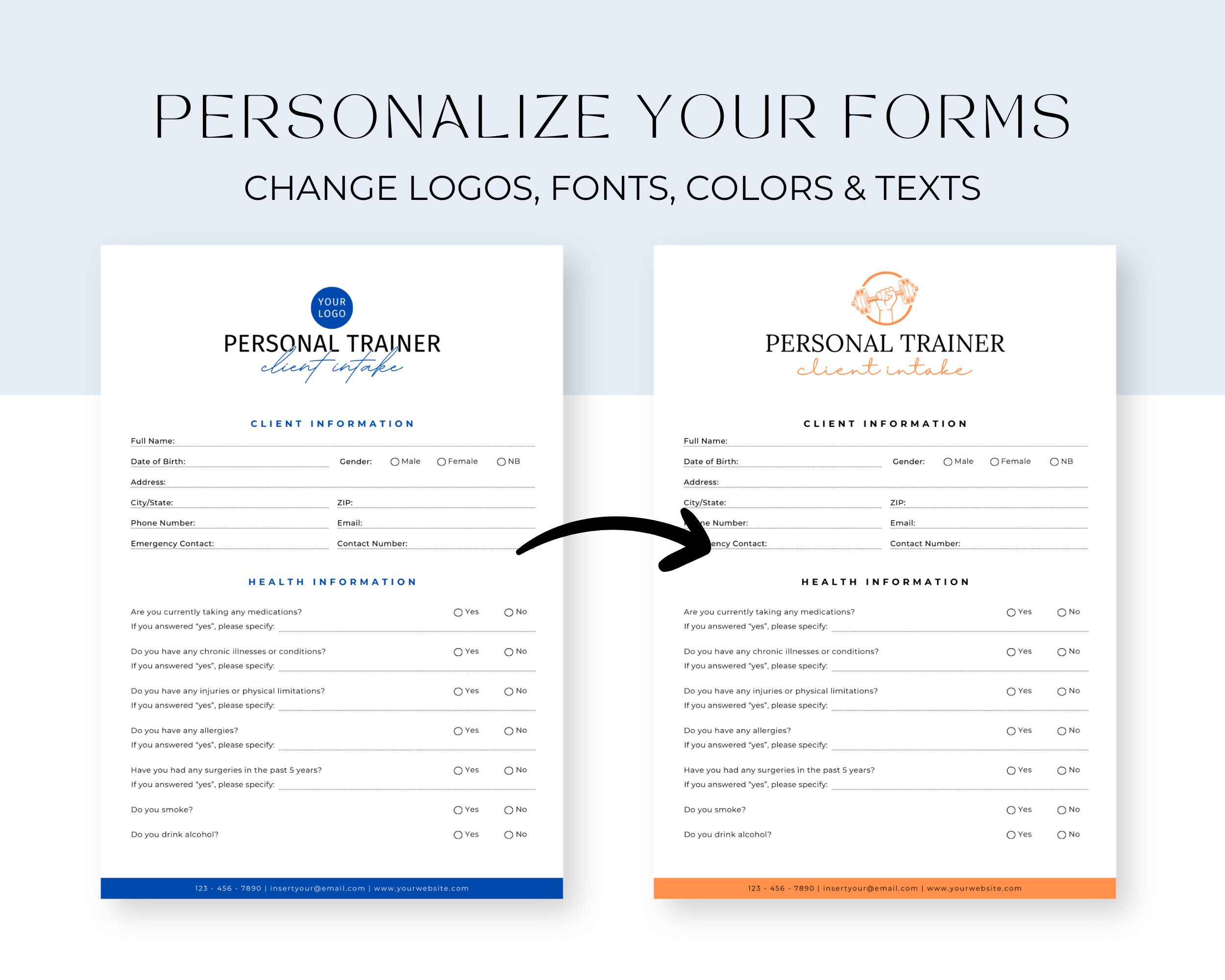 Editable Personal Trainer Client Intake Form, Personal Training ...