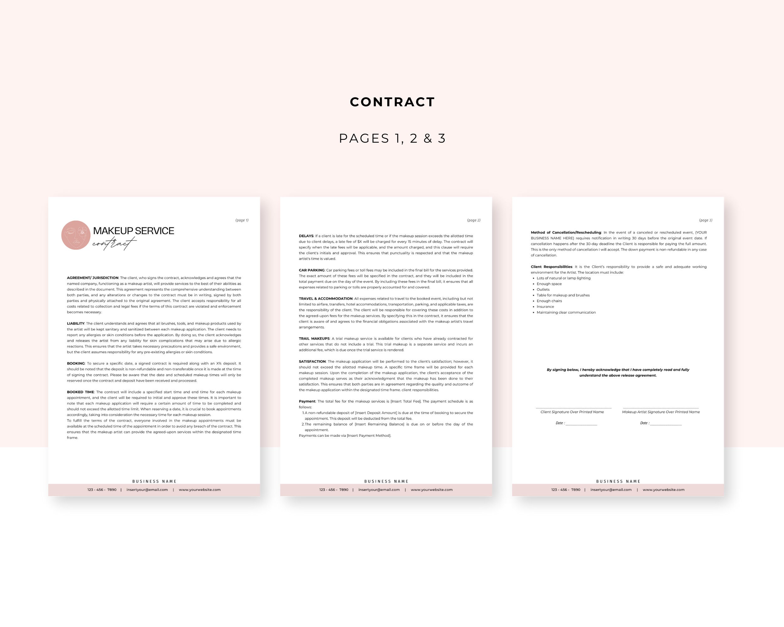 Editable Makeup Contract Template, Freelance Makeup Artist Contract ...