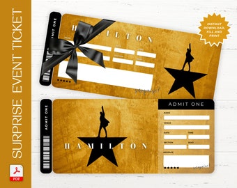 Printable Hamilton Broadway Surprise Ticket, Hamilton the Musical Collectible Theater Ticket ...