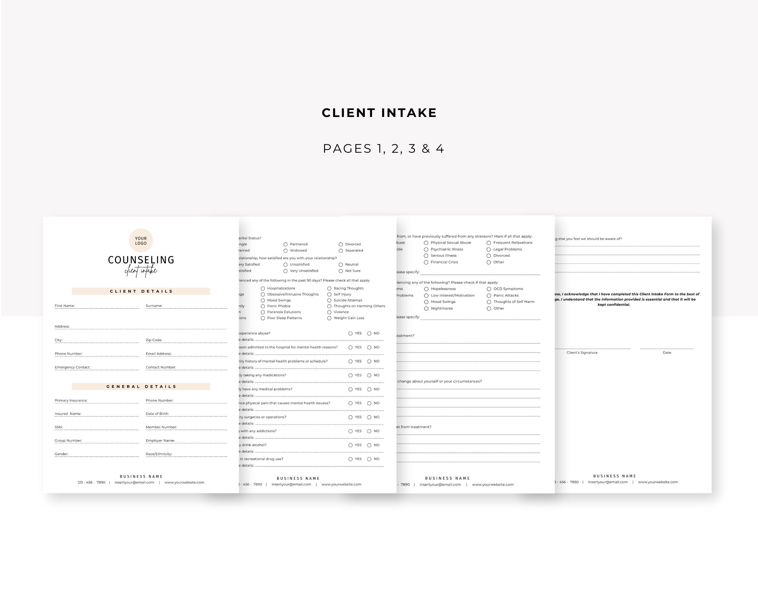 Counseling Forms Bundle, Mental Health Client Intake, Informed Consent ...