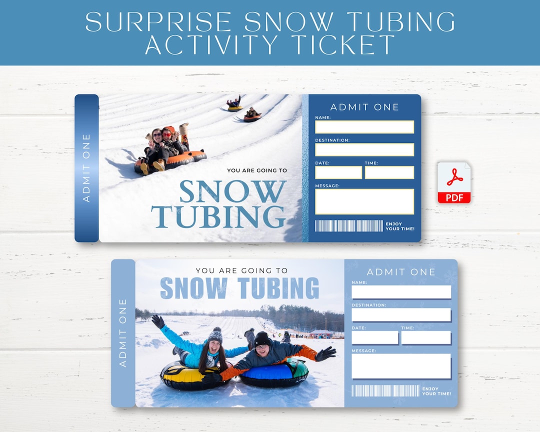 Snow Tubing Ticket Editable Template, Christmas Gift, Sledding Ticket ...