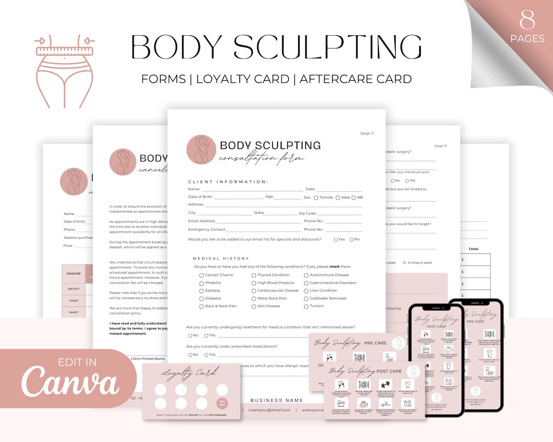 Body Sculpting Forms, Body Shaping Forms, Med Spa Intake Forms, Body ...