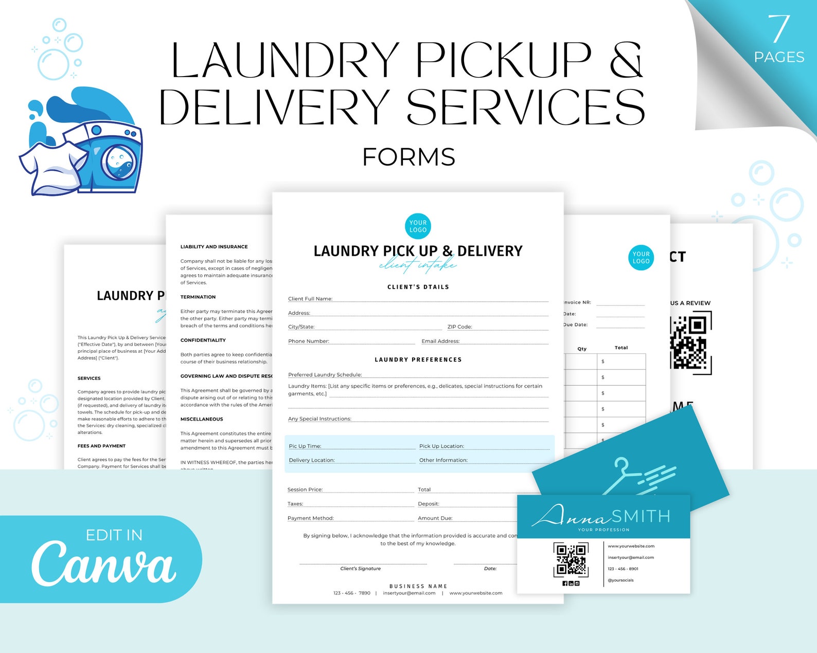 Editable Laundry Pick up & Delivery Services Forms Templates, Pick and ...