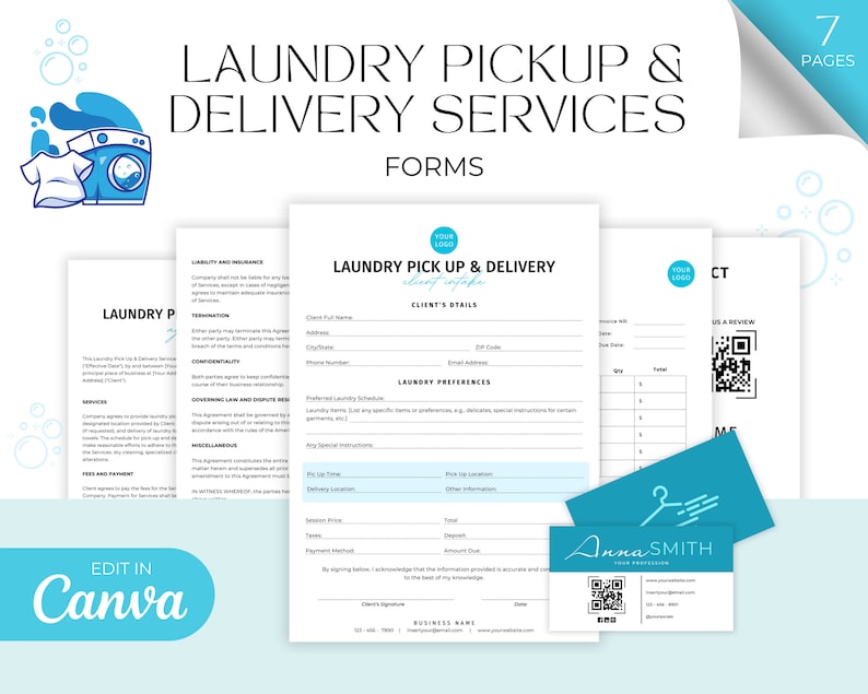Editable Laundry Pick up & Delivery Services Forms Templates, Pick and ...