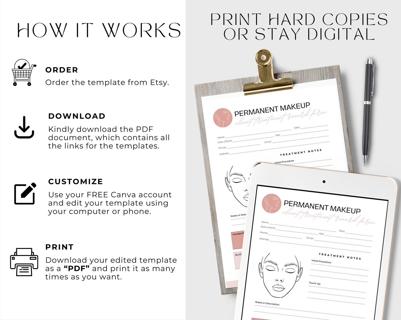 Permanent Makeup Forms, Editable PMU Consent Form Template, Printable ...