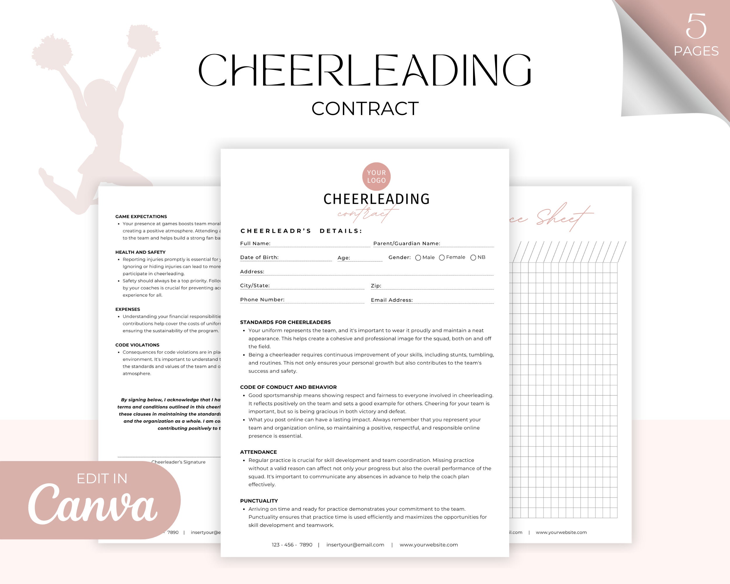 Cheerleading Contract Template, Cheerleading Tryouts Flyer, Coaching ...