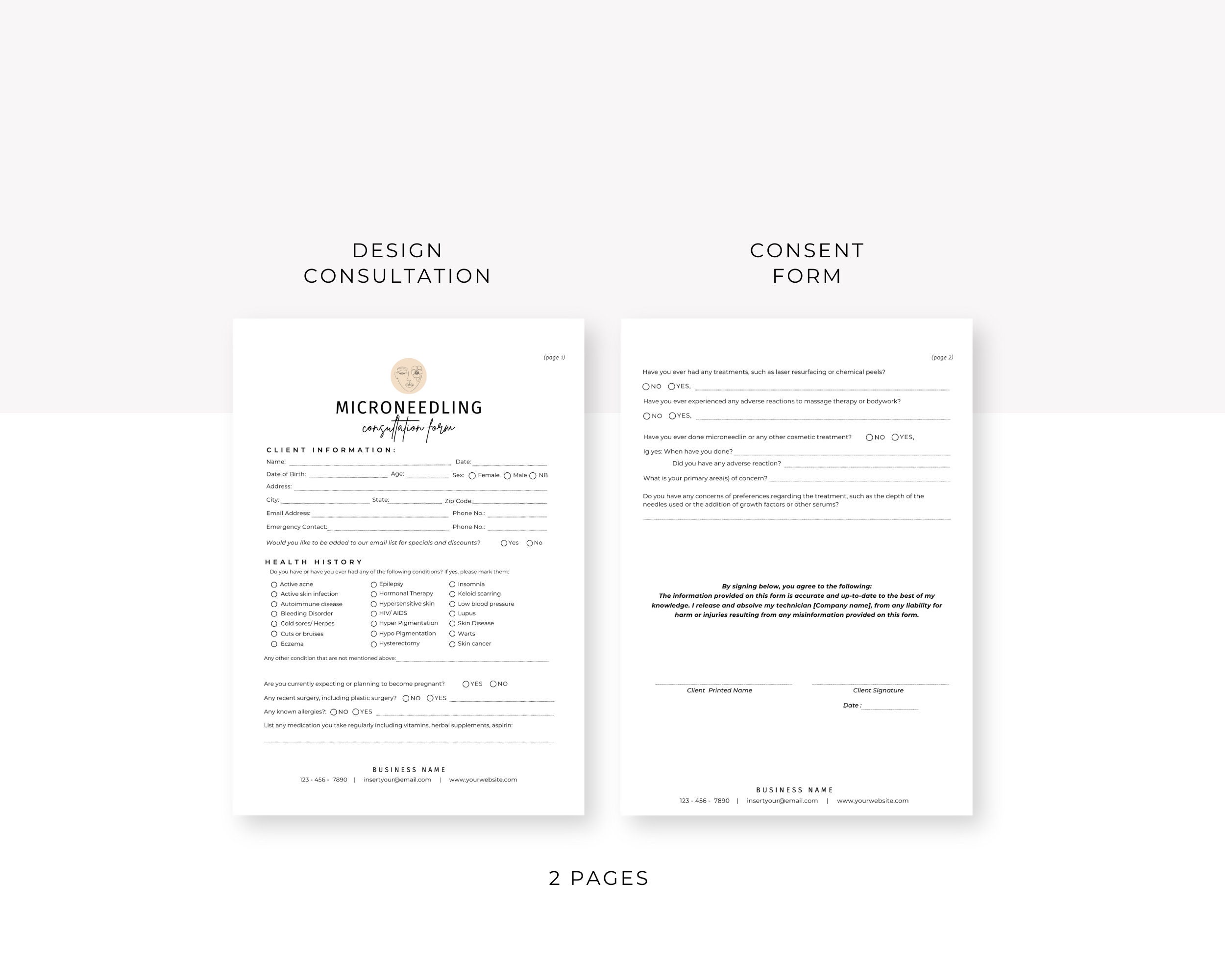 Microneedle Form, Microneedle Consent, Microneedling Aftercare, Facial ...